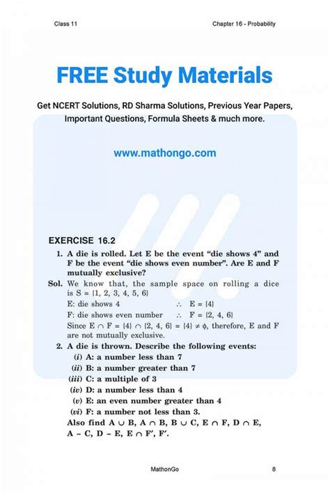 Ncert Solutions For Class Maths Chapter Probability Mathongo
