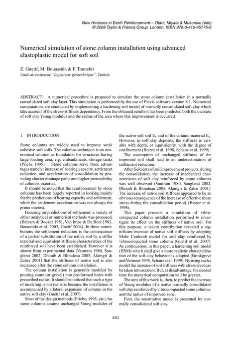 Pdf Numerical Simulation Of Stone Column Installation Using Advanced Elastoplastic Model For