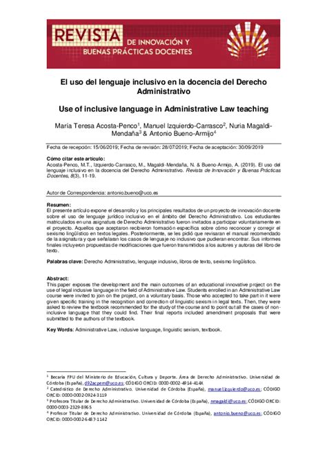 Pdf El Uso Del Lenguaje Inclusivo En La Docencia Del Derecho