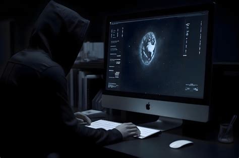 Free Photo Hooded Hacker Stealing Data From A Computer At Night In A
