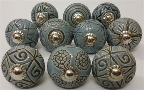 Grey Vintage Ceramic Knobs Kitchen Cabinet Knobs Hardware Etsy