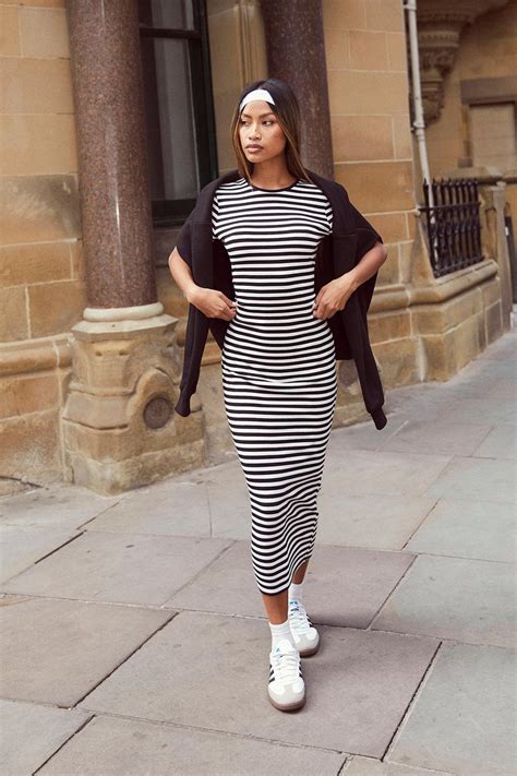 Stripe Rib Midaxi Dress Boohoo Uk