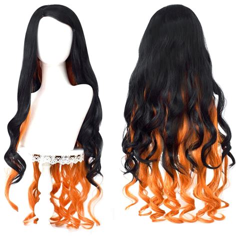 Buy Kamado Nezuko Cosplay Wig Long Curly Orange And Black Wigs For
