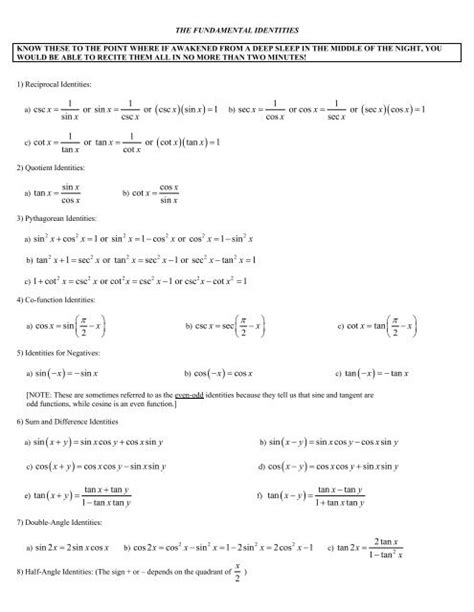 Fundamental Trigonometric Identities