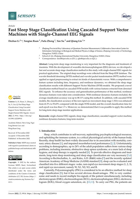Pdf Fast Sleep Stage Classification Using Cascaded Support Vector