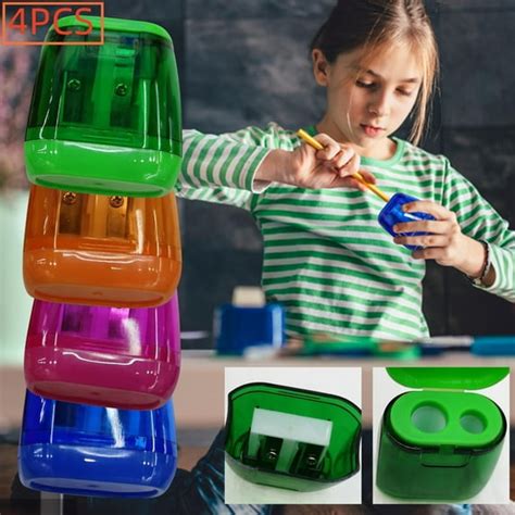 Double Hole Pencil Sharpener 4pcs Set Manual Carbon Steel Blades