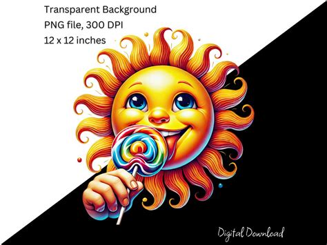 Whimsical Sun With Lollipop Clipart Happy Sun Png Vibrant Summer Png