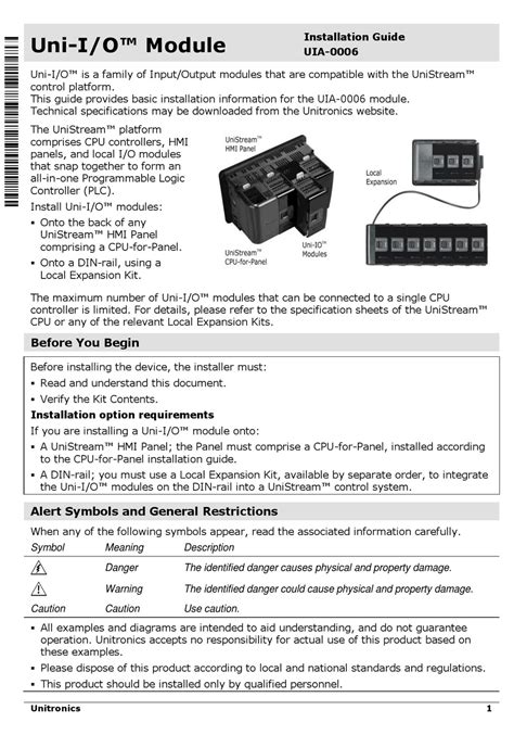 Unitronics Uni Io Uia 0006 Installation Manual Pdf Download Manualslib