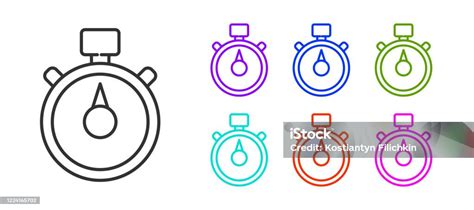 흰색 배경에 격리 된 검은 색 라인 스톱워치 아이콘입니다 시간 타이머 기호입니다 크로노미터 기호 다채로운 아이콘을 설정합니다 벡터 일러스트레이션 2 위 상 종류에 대한 스톡