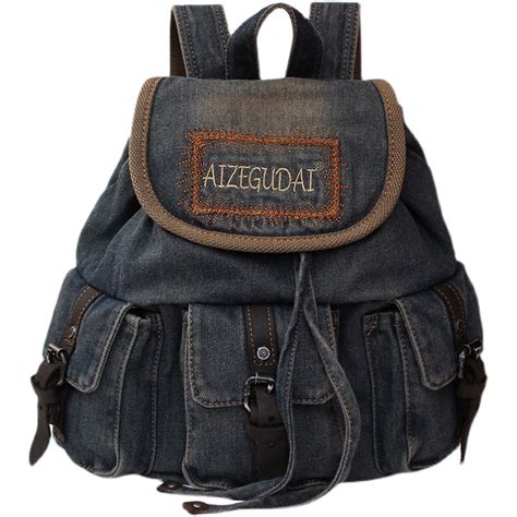 Vintage Womens Denim Backpacks School Backpack Blue Denim School