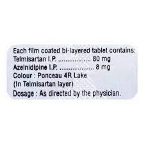 Telmisartan 80mg Azelnidipine 8mg Tablet Prescription Glenmark