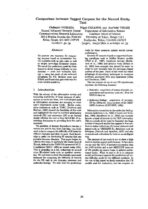 Pdf Comparison Between Tagged Corpora For The Named Entity Task