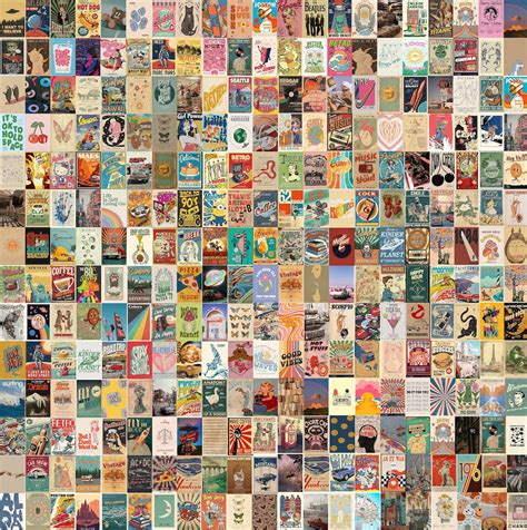 300pcs Vintage Poster Wall Collage Kit Retro Aesthetic Wall Collage