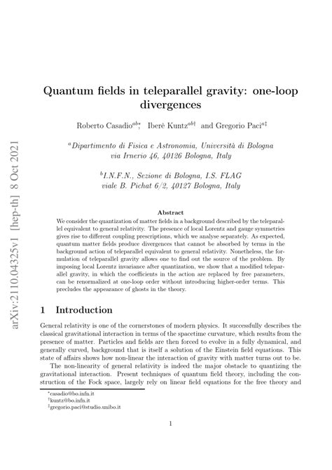 Pdf Quantum Fields In Teleparallel Gravity One Loop Divergences