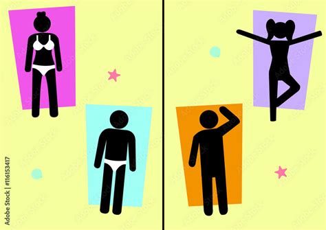 Illustration Nudismus FKK Strand Nackt Getrennt Verboten Erlaubt