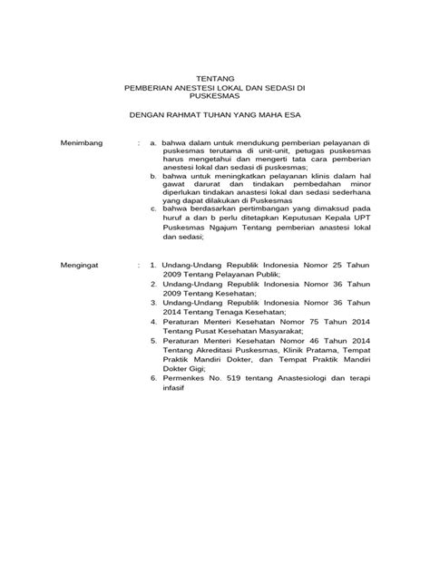 Pdf Sk Pemberian Anastesi Lokal Dan Sedasi Pdf