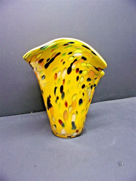 Alicja Yellow Mustard Yellow Cased Glass Handkerchief Vase Etsy