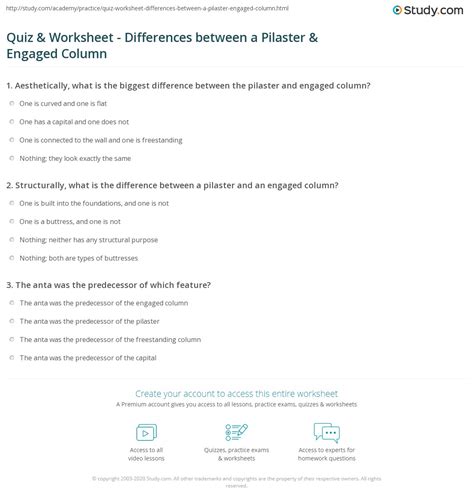 Quiz And Worksheet Differences Between A Pilaster And Engaged Column