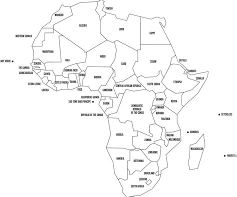 Africa Mapa Preto E Branco Com Maiusculas