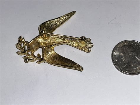 Vintage Golden Swallow Carrying A Laurel Branch Pearl Gem