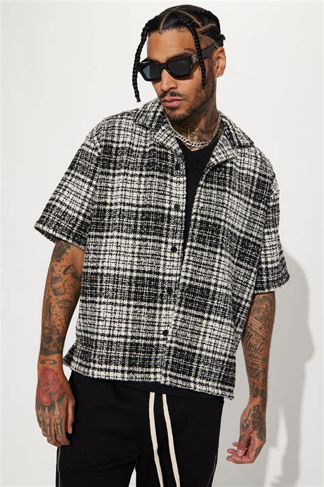 Handle It Cropped Short Sleeve Button Up Blackwhite Fashion Nova