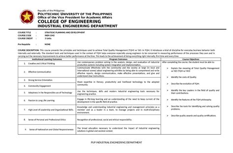 Syllabus Strategic Planning And Management Polytechnic University Of The Philippines Office Of