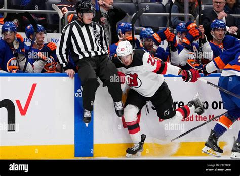 New Jersey Devils Michael Mcleod 20 Collides With An Official During