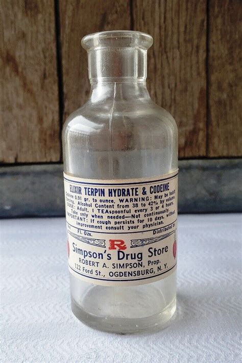Vintage Elixir Terpin Hydrate And Codeine Bottle Simpsons Drugstore Ogdensburg Ny Ebay