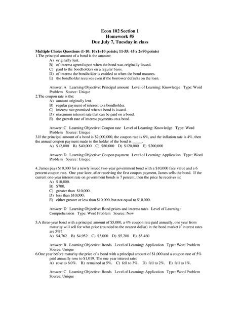Practice Homework 5 Principles Of Macroeconomics Econ 102 Docsity