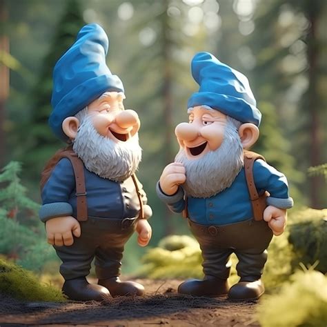 Premium Ai Image Pixar Style Two Cute Dwarfs In Blue Caps Play Cheerfully In The Forest