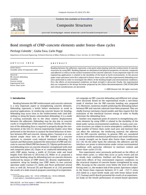 Bond Strength Of Cfrp Concrete Elements Under Freeze T 2010 Composite