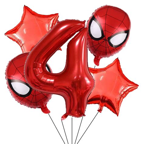 Buy Superhero Spiderman 4th Birthday Decorations Red Number 4 Balloons