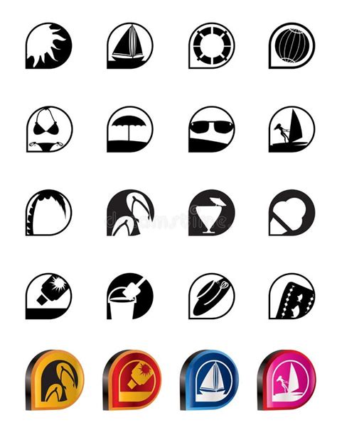 De Eenvoudige Pictogrammen Van De Zomer En Van De Vakantie Vector