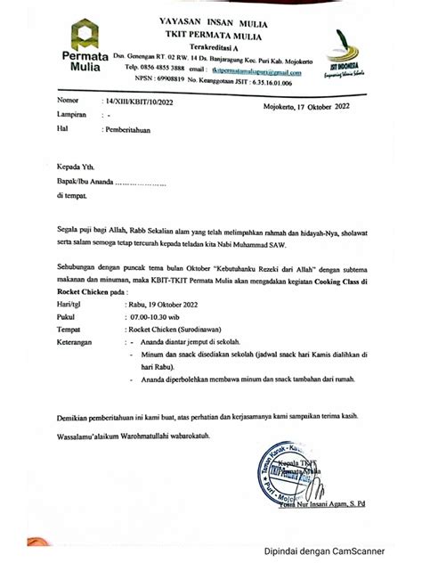 Pemberitahuan Outing Cooking Class Pdf Pemberitahuan Outing Cooking Class Pdf