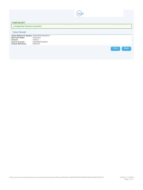 Cyber Receipt Rcbc Online Banking Pdf Finance And Money Management