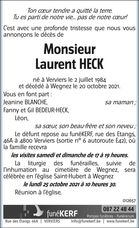 Laurent Heck Avis N Crologique Lavenir Net