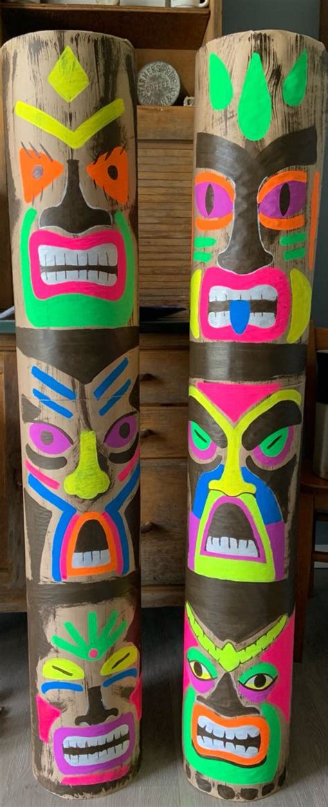 Cardboard Tiki Totems I Made For My Moms Retirement Party