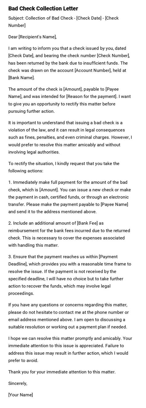 Bad Check Collection Letter