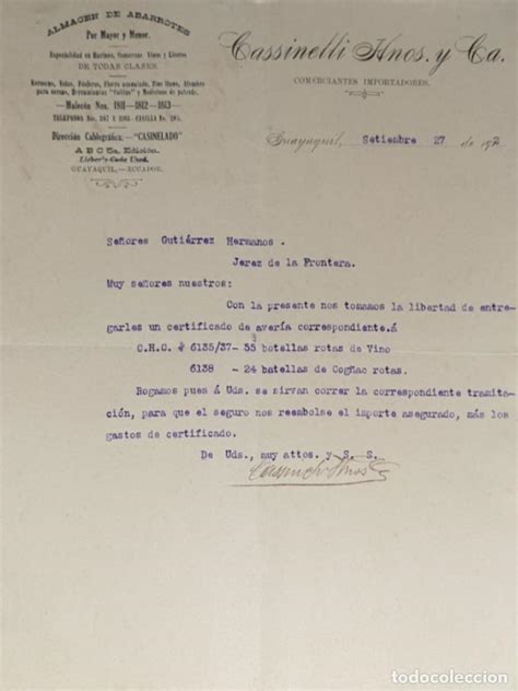 Carta Comercial Cassinelli Hnos Y Cª Almacen Comprar Cartas Comerciales Antiguas En