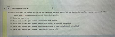 solved larlinalg8 4 2 032 determine whether the set
