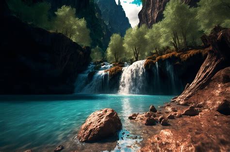 premium ai image beautiful landscape with big waterfall in sunny