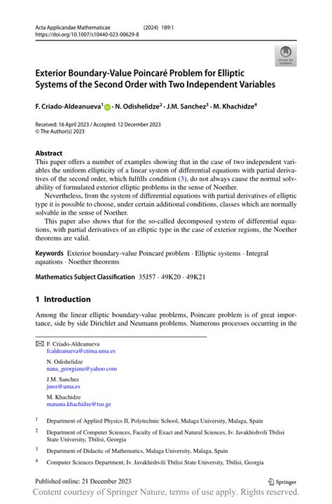 Pdf Exterior Boundary Value Poincaré Problem For Elliptic Systems Of The Second Order With Two