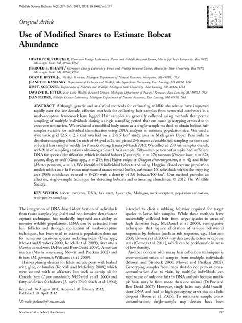 pdf use of modified snares to estimate bobcat abundance