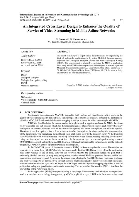 Pdf An Integrated Cross Layer Design To Enhance The Quality Of Service Of Video Streaming In