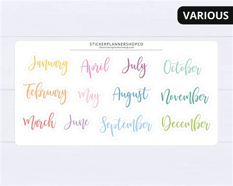 Month Script Planner Stickers Monthly Script Stickers Etsy