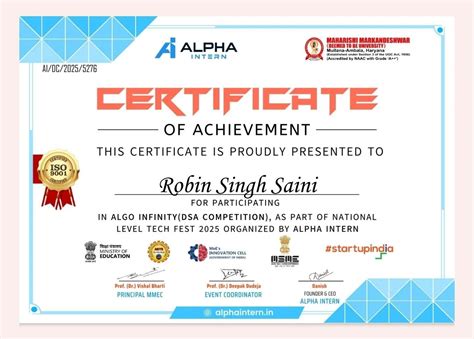 Dsa Techfest2025 Coding Problemsolving Achievement Alphaintern Robin Singh Saini