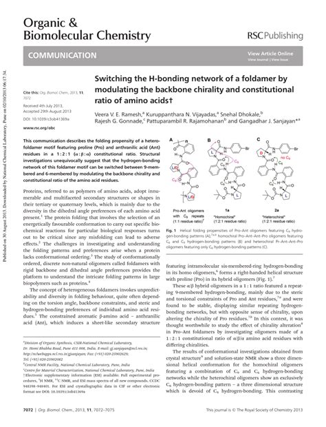 Pdf Switching The H Bonding Network Of A Foldamer By Modulating The