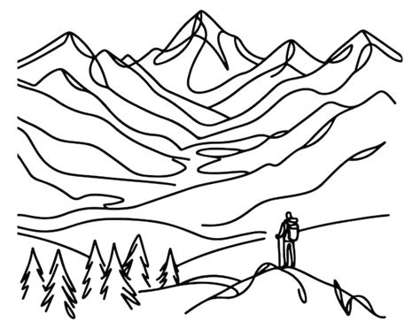 Premium Vector Drawing Mountain With Forest Pine Trees Landscape Black Line Sketch Art Hand Drawn