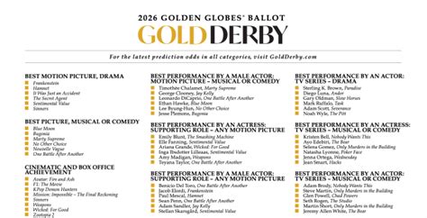 Get Your Printable 2026 Golden Globes Ballot Plus How To Watch Sunday