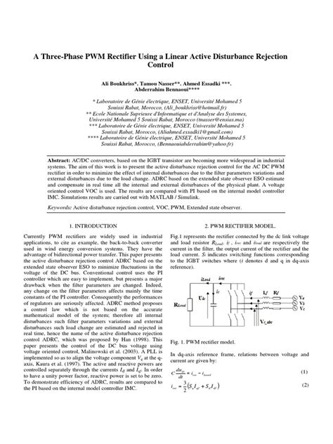 A Three Phase Pwm Rectifier Using A Linear Active Disturbance Rejection Control Pdf Control